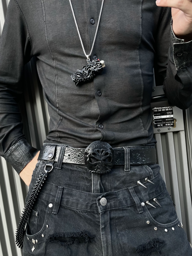 Obsidian black alien fossil belt – Planète Morte